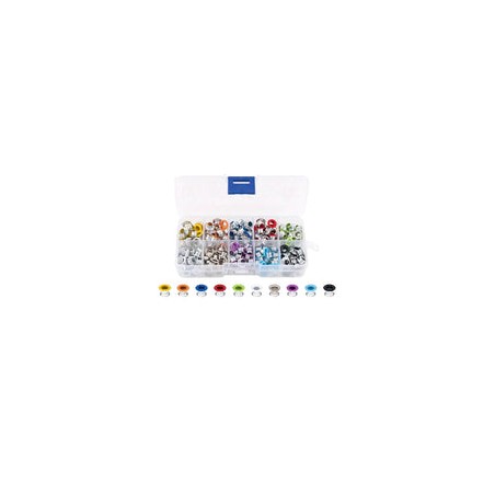 300 Ojillos Metálicos de Colores y arandelas con Estuche